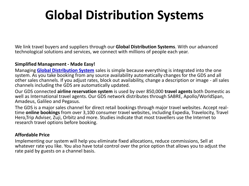 PPT - Global Distribution Systems PowerPoint Presentation, free ...