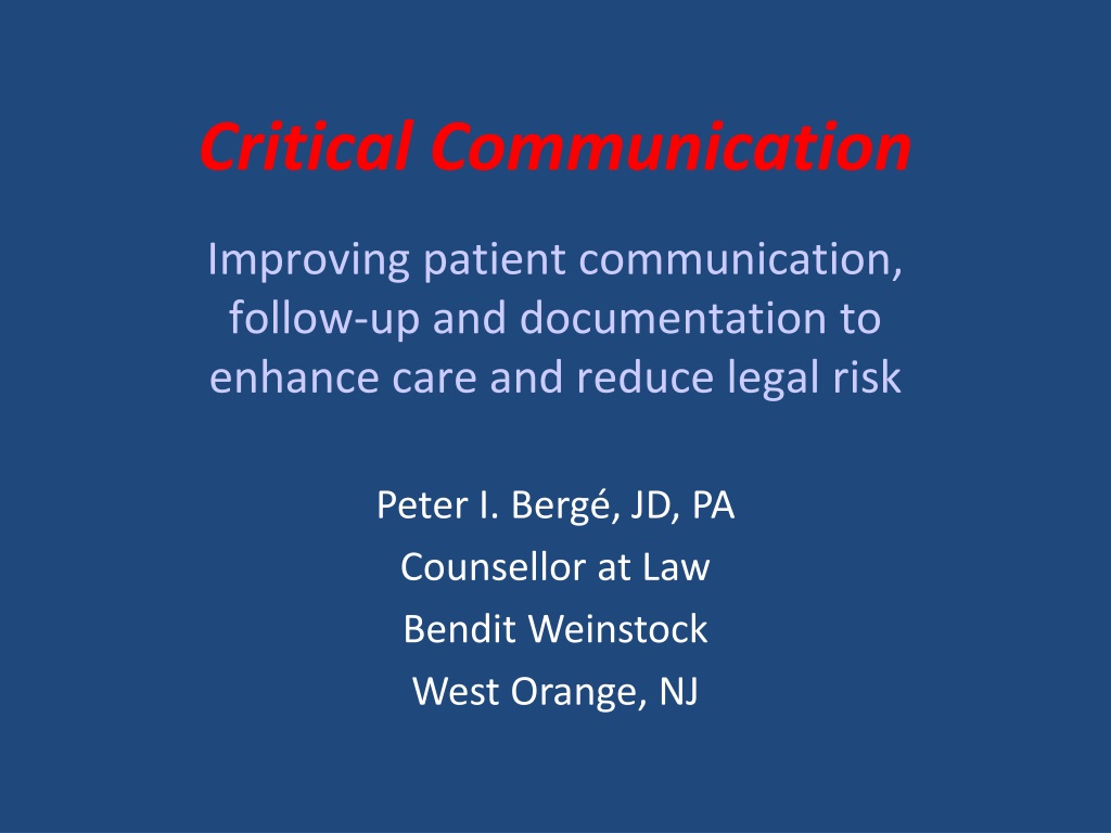 PPT - Critical Communication PowerPoint Presentation, free download ...
