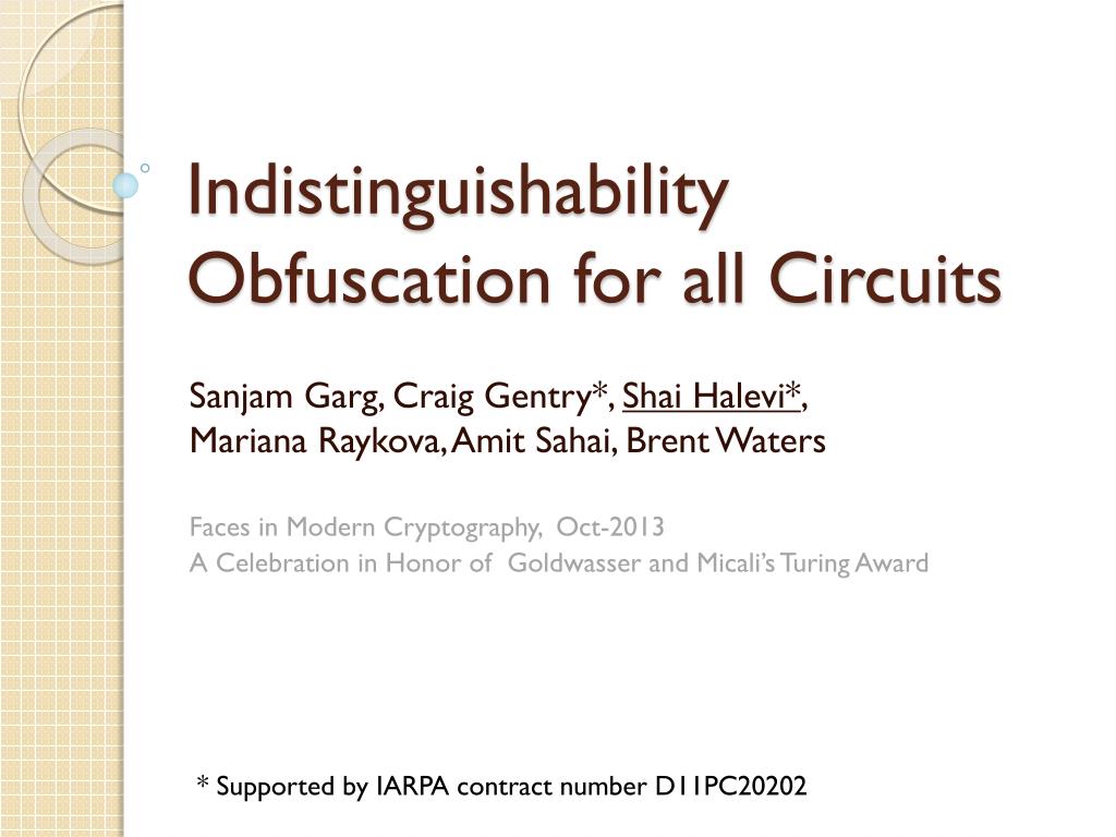 PPT - Indistinguishability Obfuscation for all Circuits PowerPoint ...