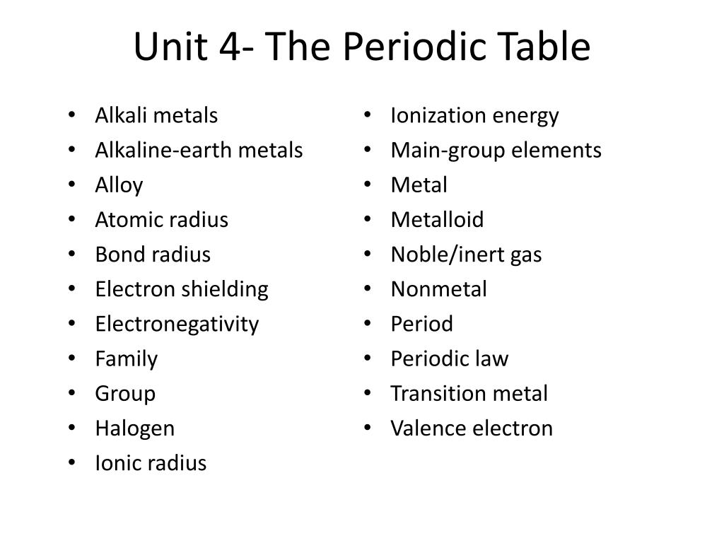 PPT - Unit 4- The Periodic Table PowerPoint Presentation, free download ...