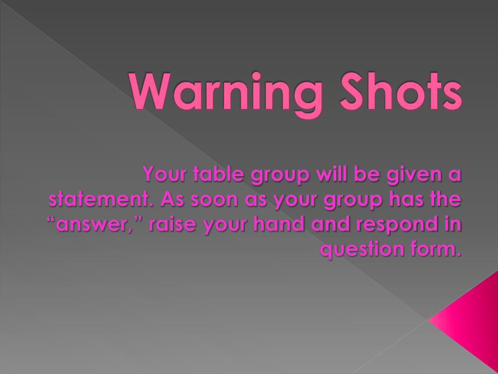 PPT - Warning Shots PowerPoint Presentation, free download - ID:1602552