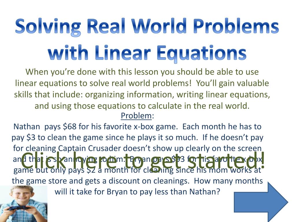 PPT - Solving Real World Problems with Linear Equations PowerPoint ...