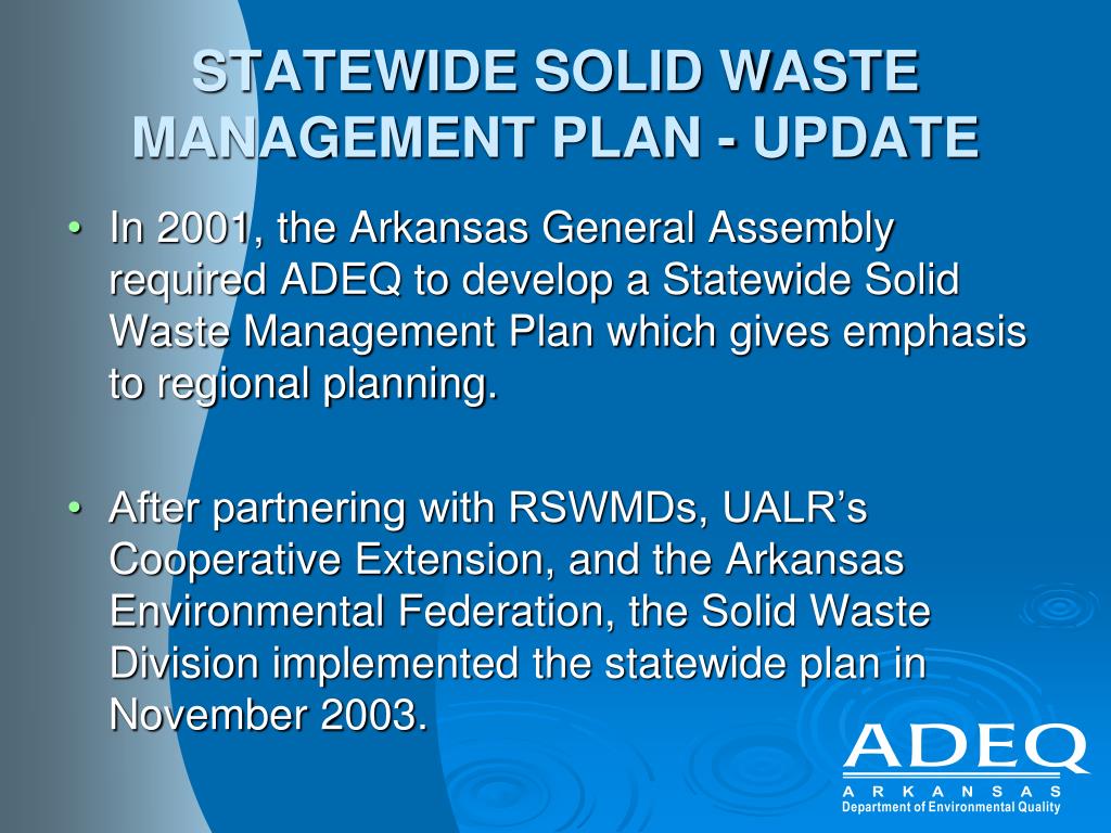 PPT - STATEWIDE SOLID WASTE MANAGEMENT PLAN - UPDATE PowerPoint ...