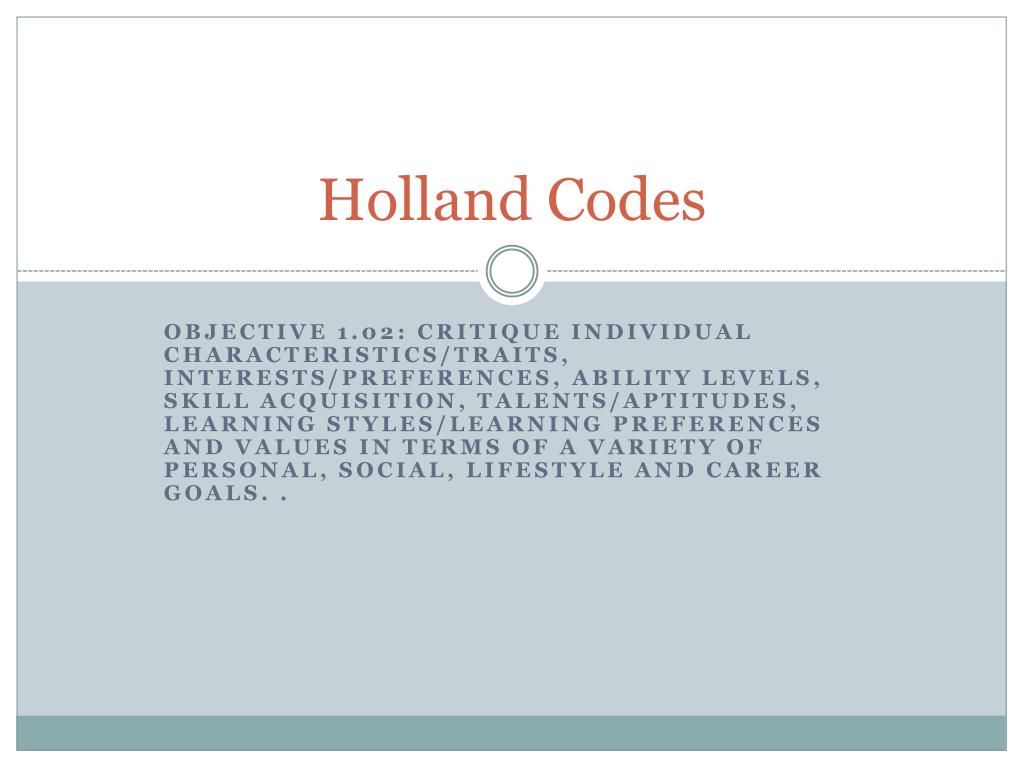 PPT - Holland Codes PowerPoint Presentation, free download - ID:1674289