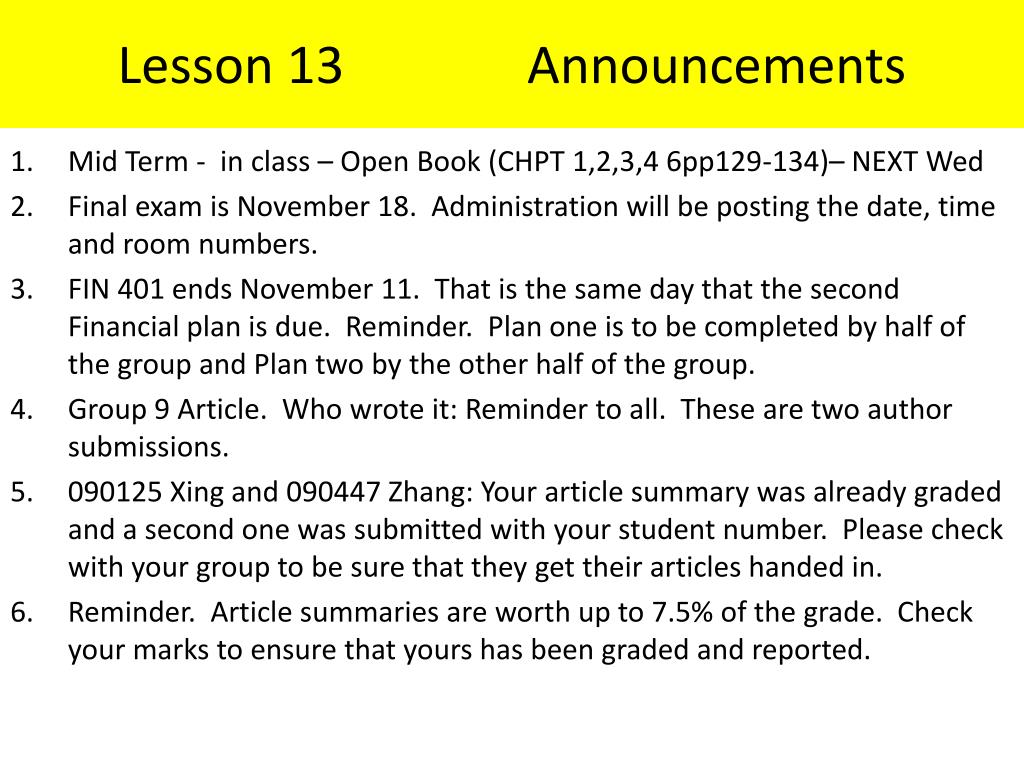 PPT - Lesson 13 Announcements PowerPoint Presentation, free download ...