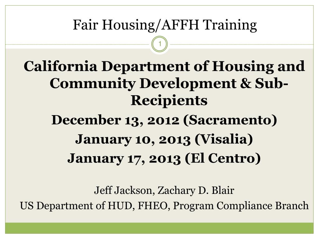 PPT - Fair Housing/AFFH Training PowerPoint Presentation, free download ...