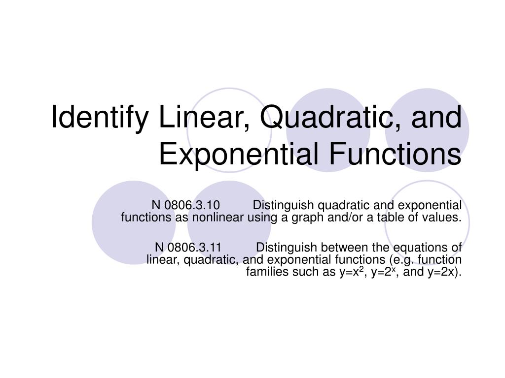 PPT - Identify Linear, Quadratic, and Exponential Functions PowerPoint ... PPT - Identify Linear, Quadratic, and Exponential Functions PowerPoint ...