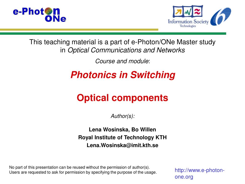 PPT - Photonics in Switching Optical components PowerPoint Presentation ...
