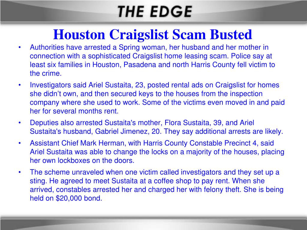 PPT - Houston Craigslist Scam Busted PowerPoint Presentation, free ...