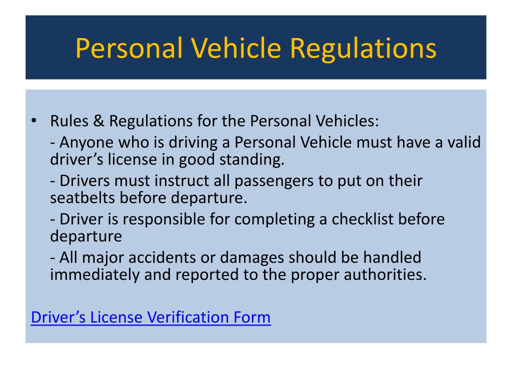 PPT - Personal Vehicle Regulations PowerPoint Presentation, free ...