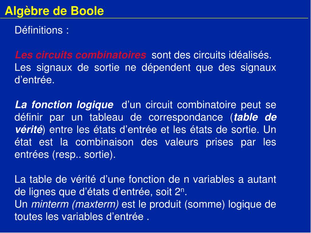 PPT - Algèbre de Boole PowerPoint Presentation, free download - ID:1722132
