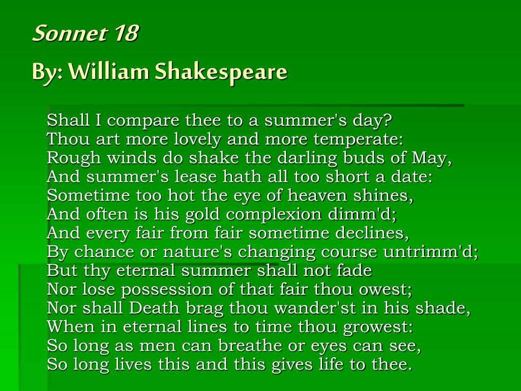 PPT - Sonnet 18 By: William Shakespeare PowerPoint Presentation, free ...