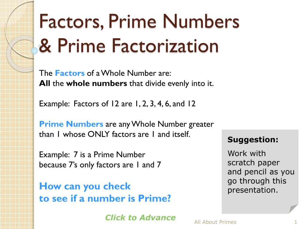 PPT - Factors, Prime Numbers & Prime Factorization PowerPoint ...