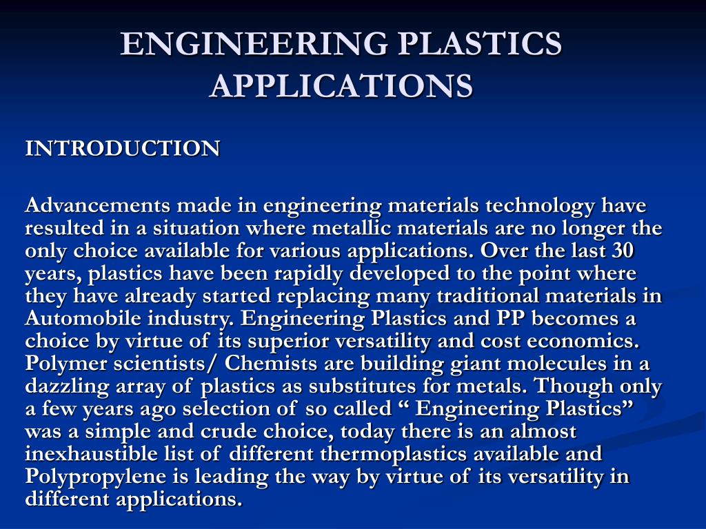 PPT - ENGINEERING PLASTICS APPLICATIONS PowerPoint Presentation, free ...