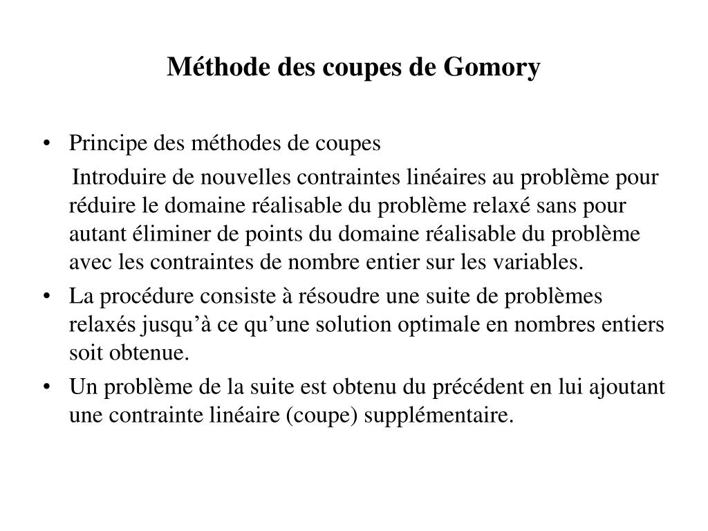 PPT - Méthode des coupes de Gomory PowerPoint Presentation, free ...