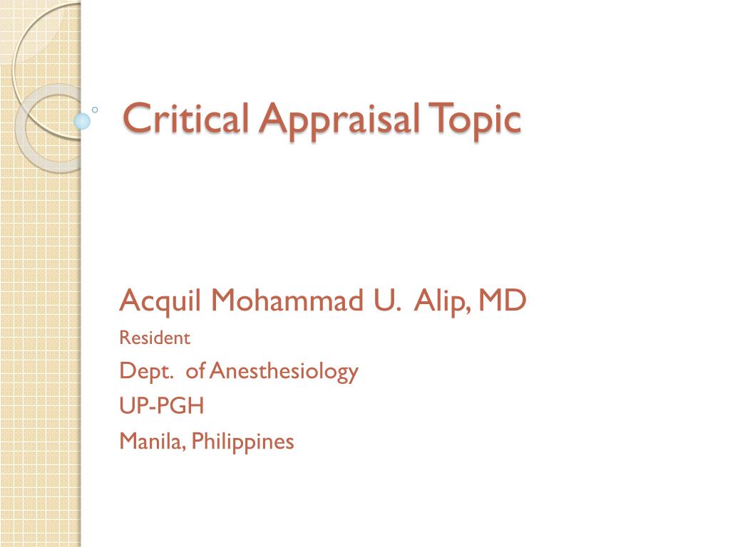 PPT - Critical Appraisal Topic PowerPoint Presentation, free download ...
