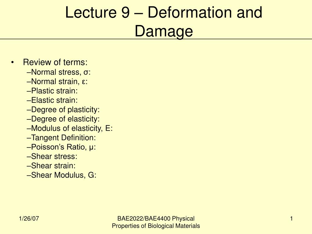 PPT - Review of terms: Normal stress, σ : Normal strain, ε : Plastic ...
