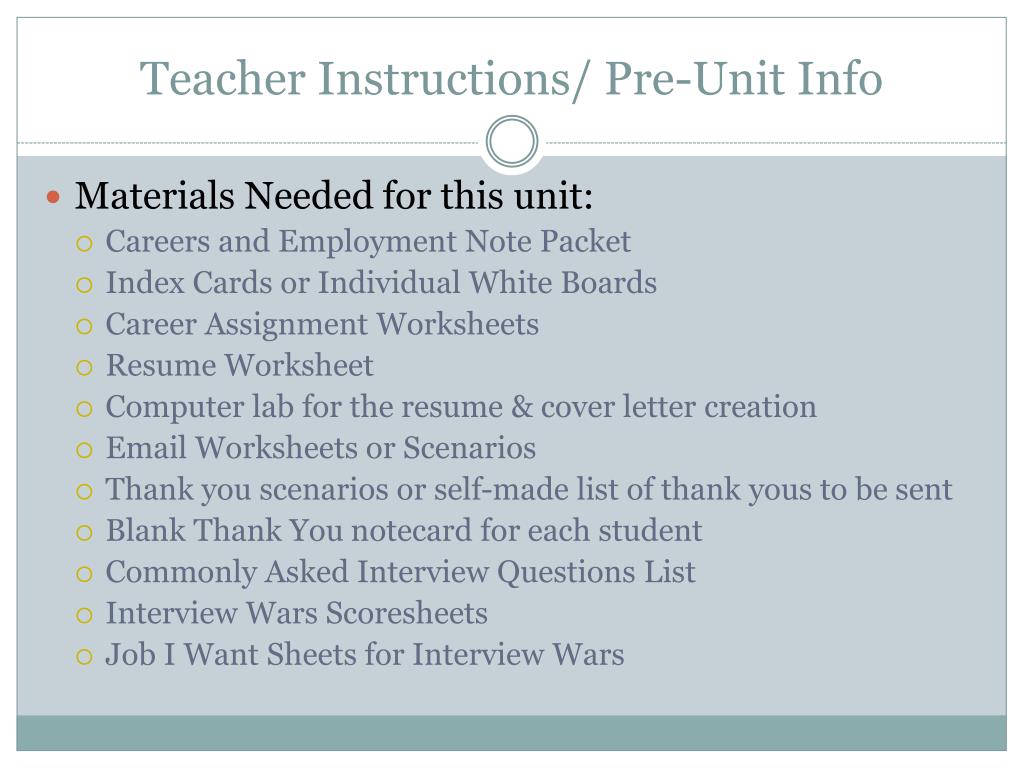 PPT - Teacher Instructions/ Pre-Unit Info PowerPoint Presentation, free ...
