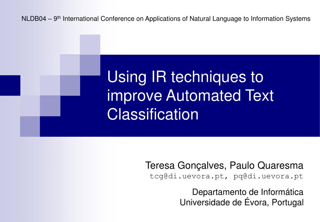 Ppt Using Ir Techniques To Improve Automated Text Classification Powerpoint Presentation Id