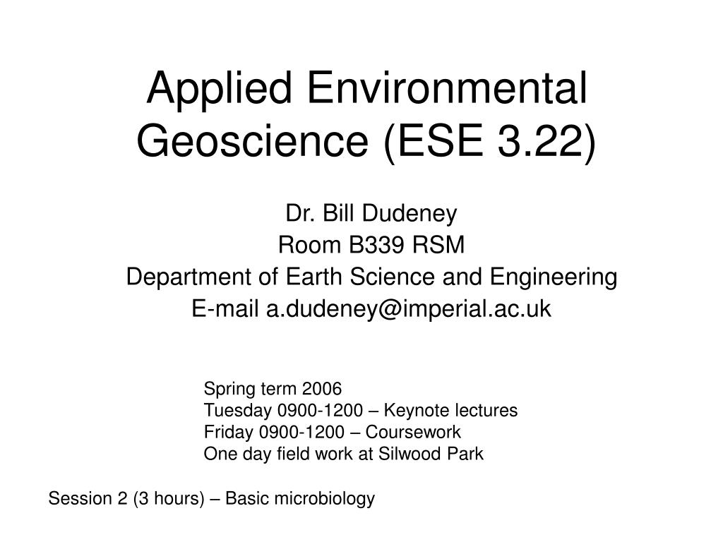 PPT - Applied Environmental Geoscience (ESE 3.22) PowerPoint ...