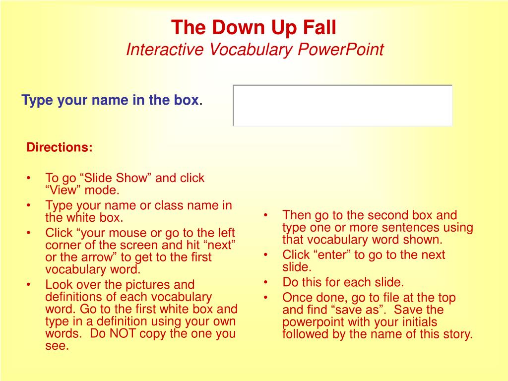 PPT - The Down Up Fall Interactive Vocabulary PowerPoint PowerPoint ...