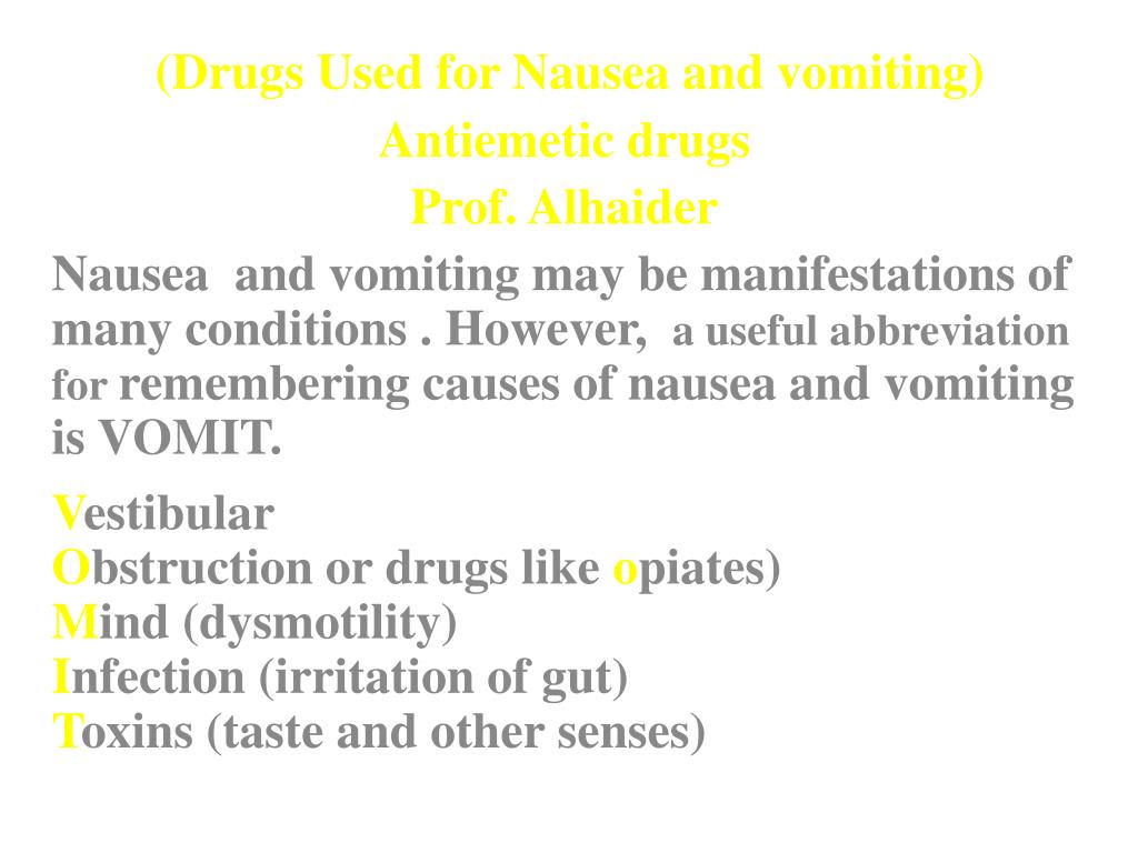 PPT - (Drugs Used for Nausea and vomiting) Antiemetic drugs Prof ...
