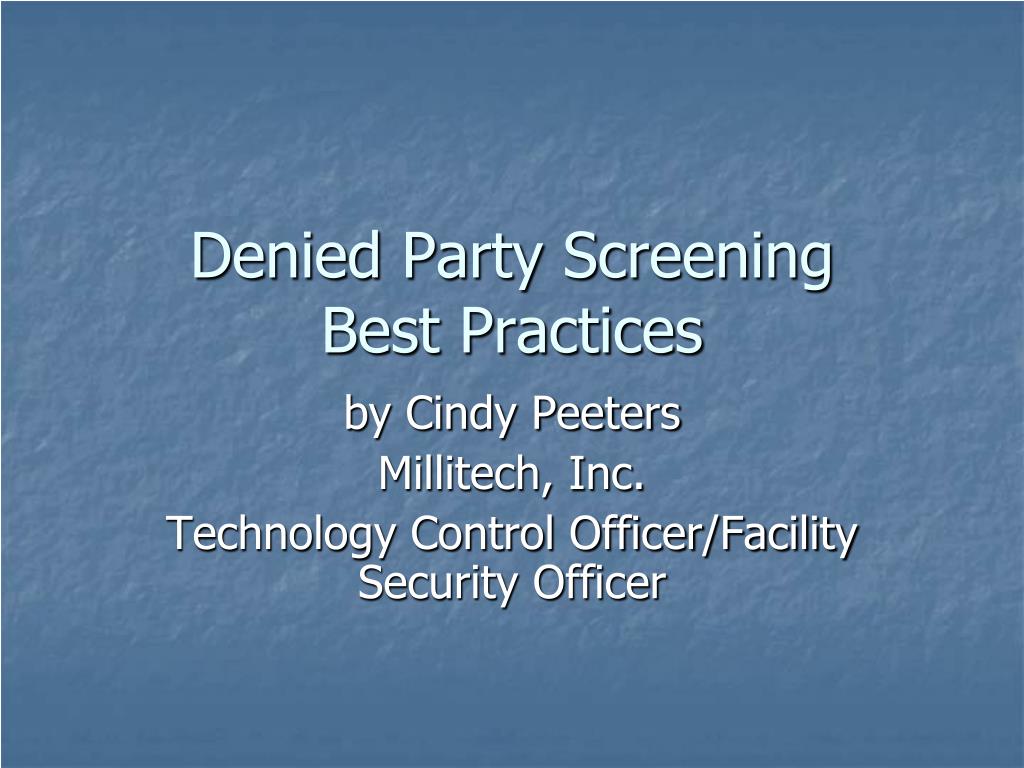 PPT - Denied Party Screening Best Practices PowerPoint Presentation ...