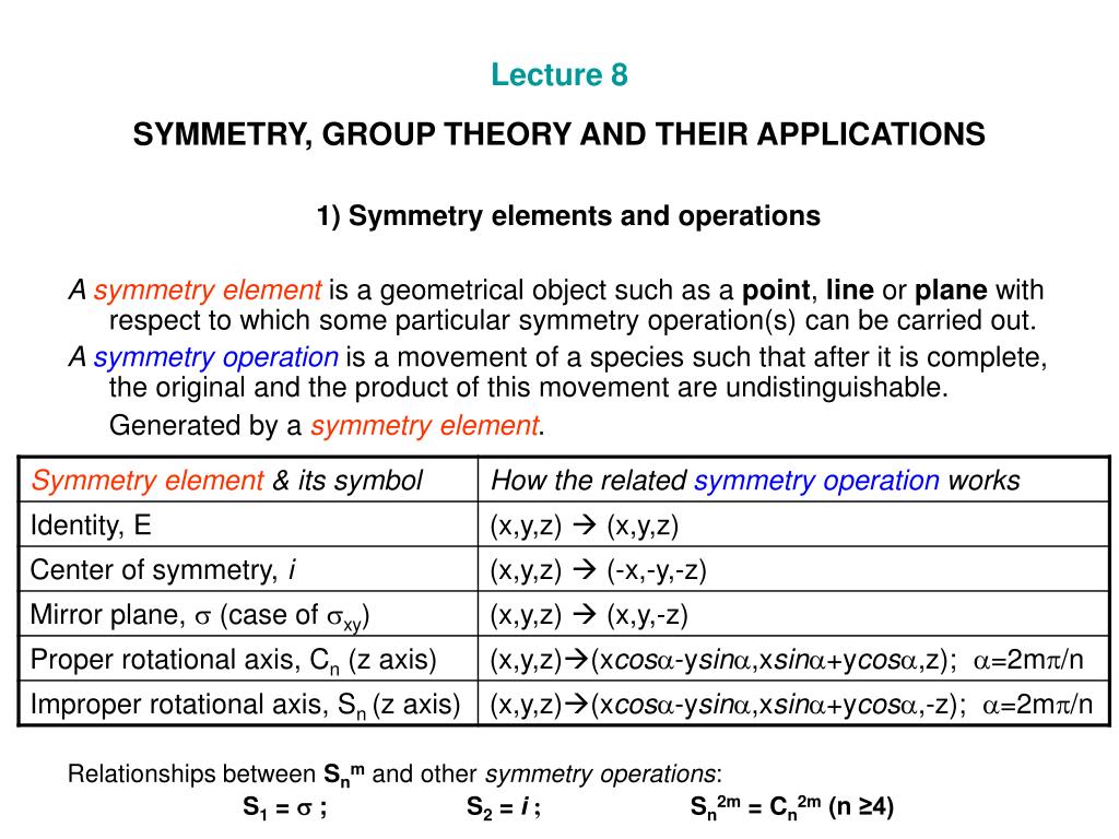 PPT - Lecture 8 SYMMETRY, GROUP THEORY AND THEIR APPLICATIONS PowerPoint Presentation - ID:1823600