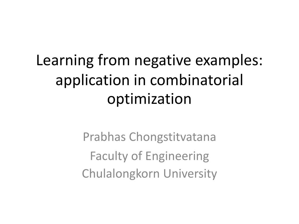 PPT - Learning from negative examples: application in combinatorial ...
