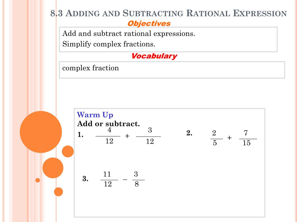 PPT - 8.3 Adding and Subtracting Rational Expression PowerPoint ...