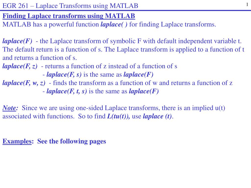 PPT - EGR 261 – Laplace Transforms using MATLAB PowerPoint Presentation ...