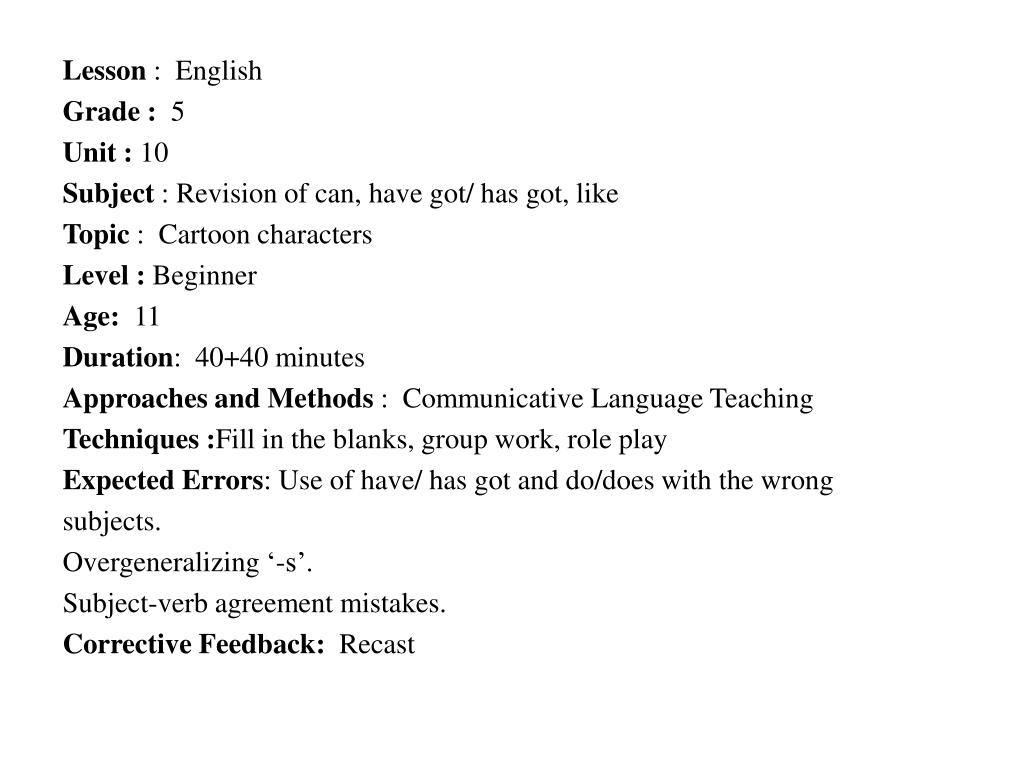 PPT - Lesson : English Grade : 5 Unit : 10 PowerPoint Presentation ...