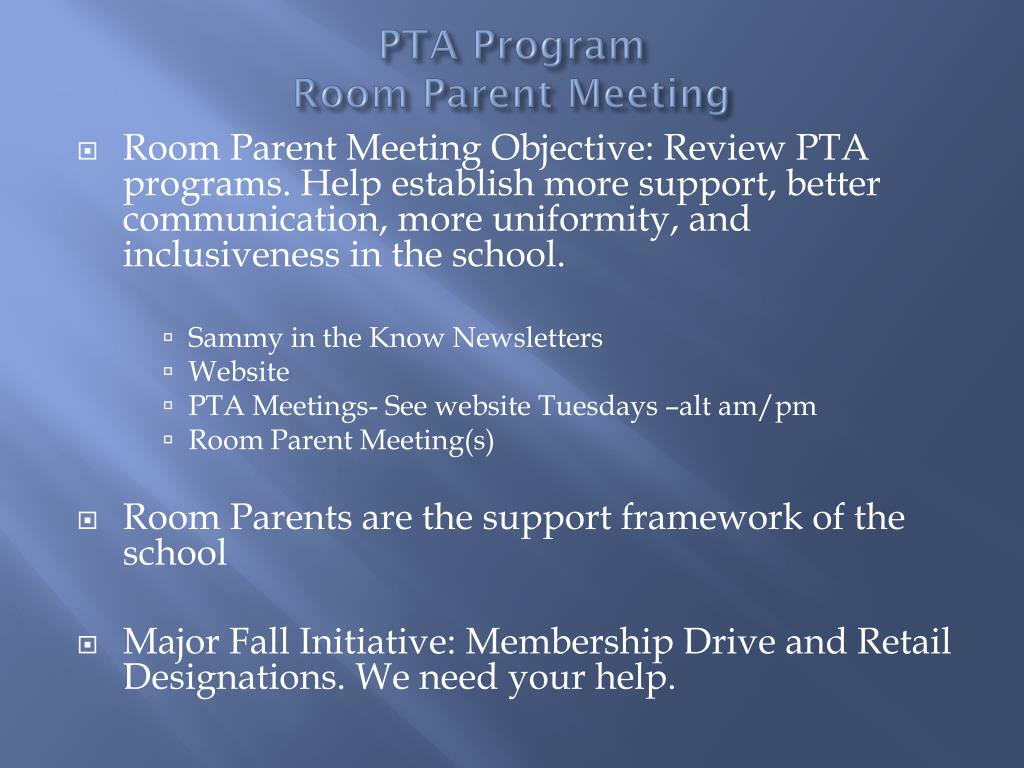 PPT - PTA Program Room Parent Meeting PowerPoint Presentation, free ...