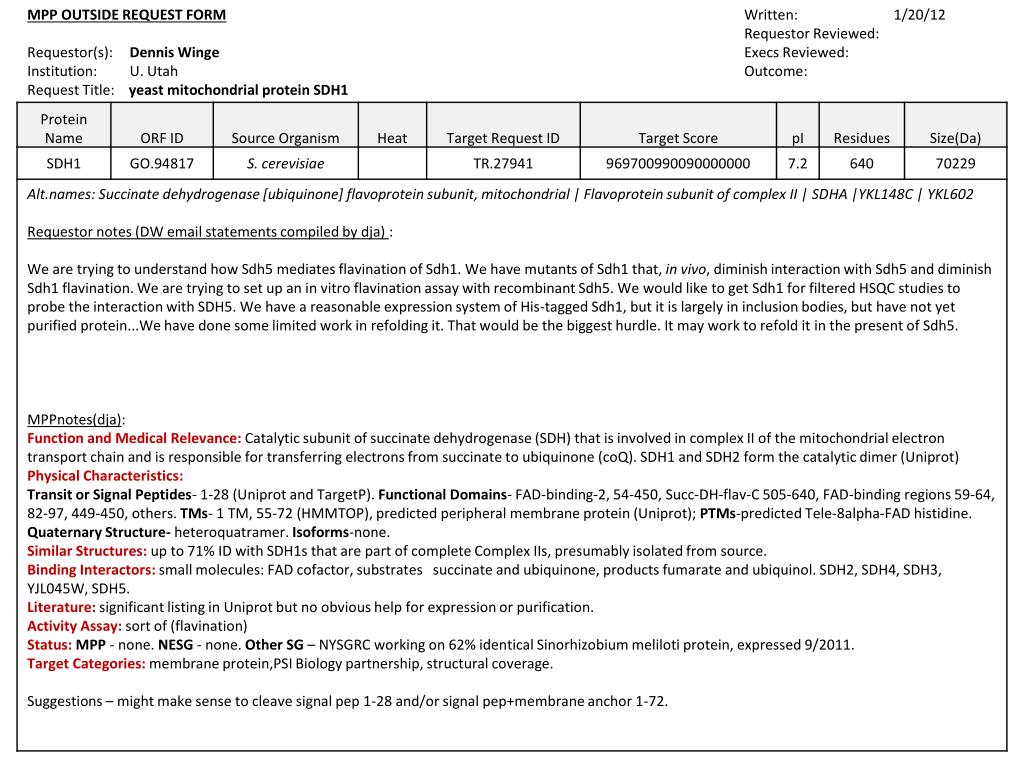 PPT - MPP OUTSIDE REQUEST FORM Written: 1/20/12 Requestor Reviewed ...