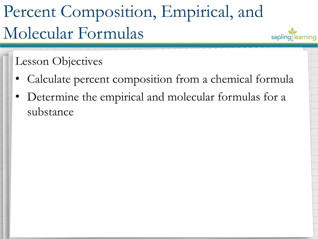 PPT - Lesson Objectives Calculate percent composition from a chemical ...