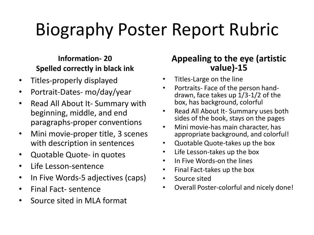 PPT - Biography Poster Report Rubric PowerPoint Presentation, free ...