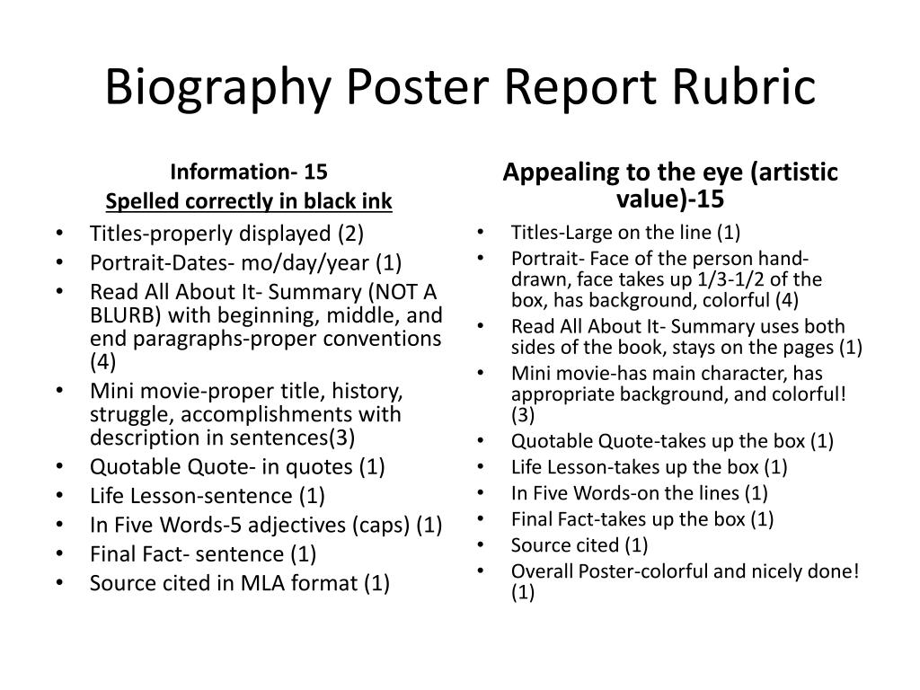 PPT - Biography Poster Report Rubric PowerPoint Presentation, free ...
