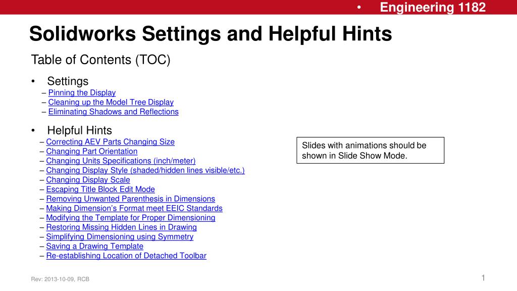 PPT - Solidworks Settings and Helpful Hints PowerPoint Presentation ...