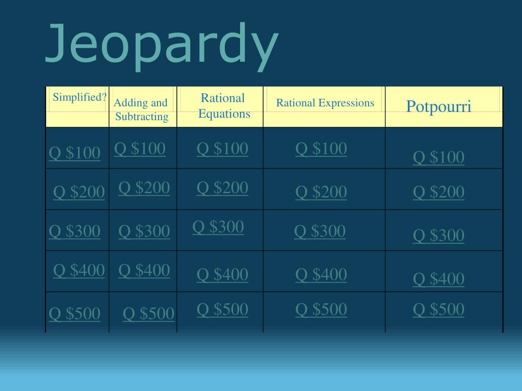 PPT - Rational Equations & Expressions Jeopardy: Adding, Subtracting ...