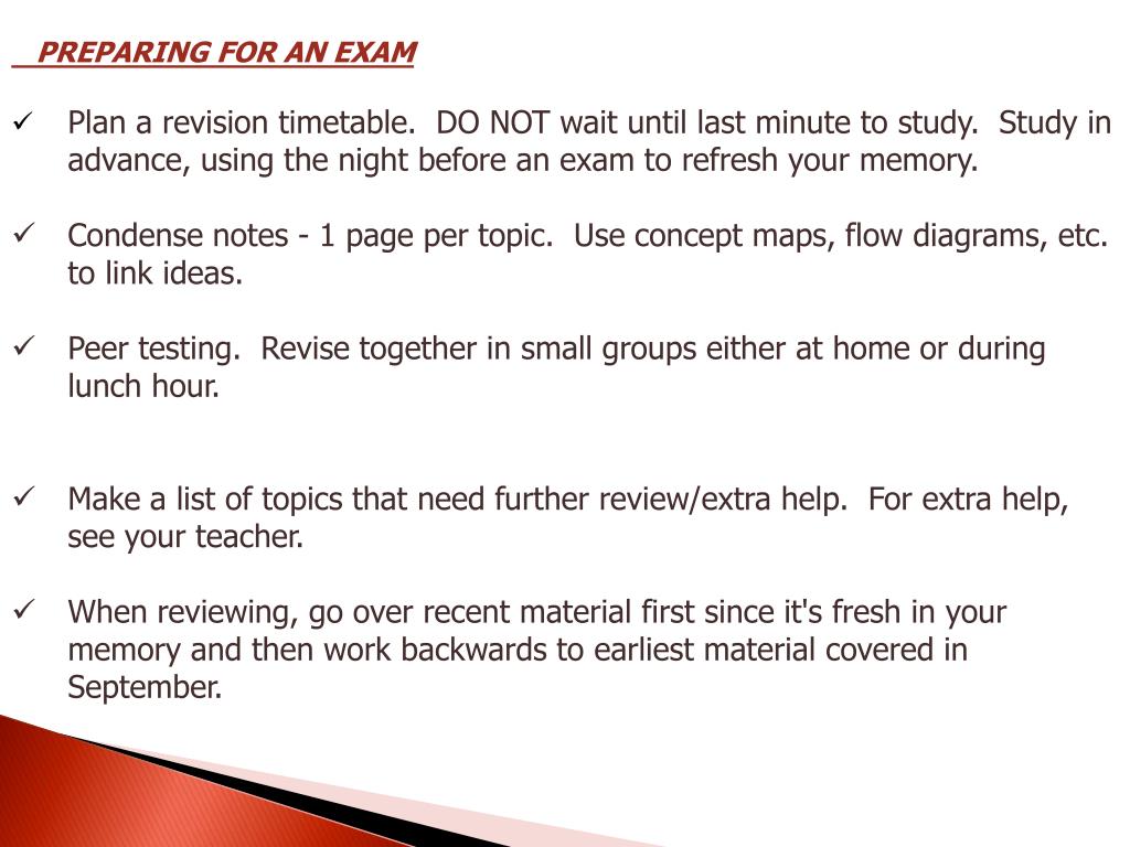 PPT - PREPARING FOR AN EXAM PowerPoint Presentation, free download - ID ...
