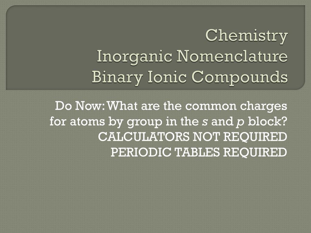 PPT - Chemistry Inorganic Nomenclature Binary Ionic Compounds PowerPoint Presentation - ID:1971936