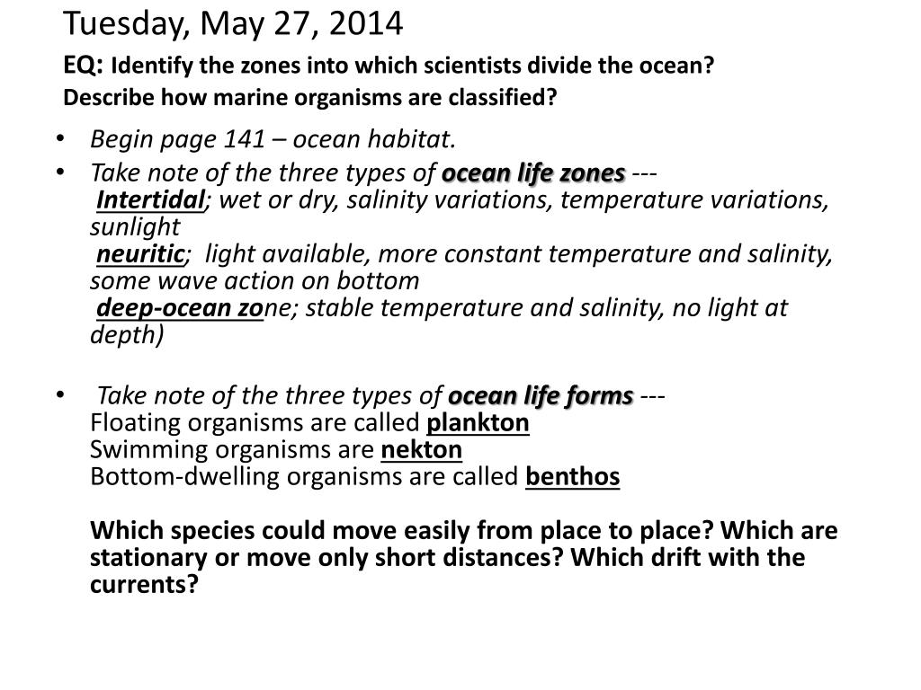 PPT - Ocean Zones and Marine Organism Classification PowerPoint ...