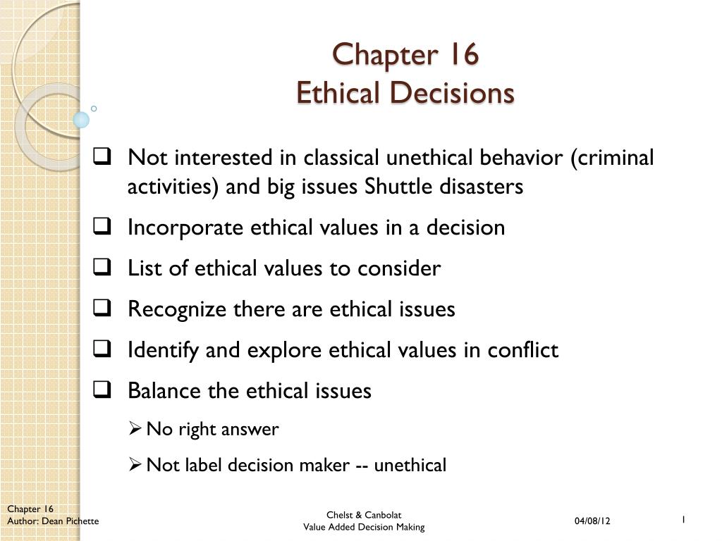 PPT - Chapter 16 Ethical Decisions PowerPoint Presentation, free ...