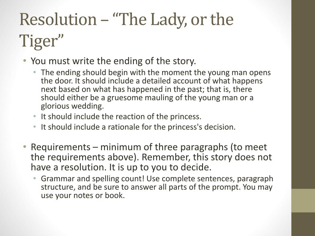 PPT - Resolution – “The Lady, or the Tiger” PowerPoint Presentation ...