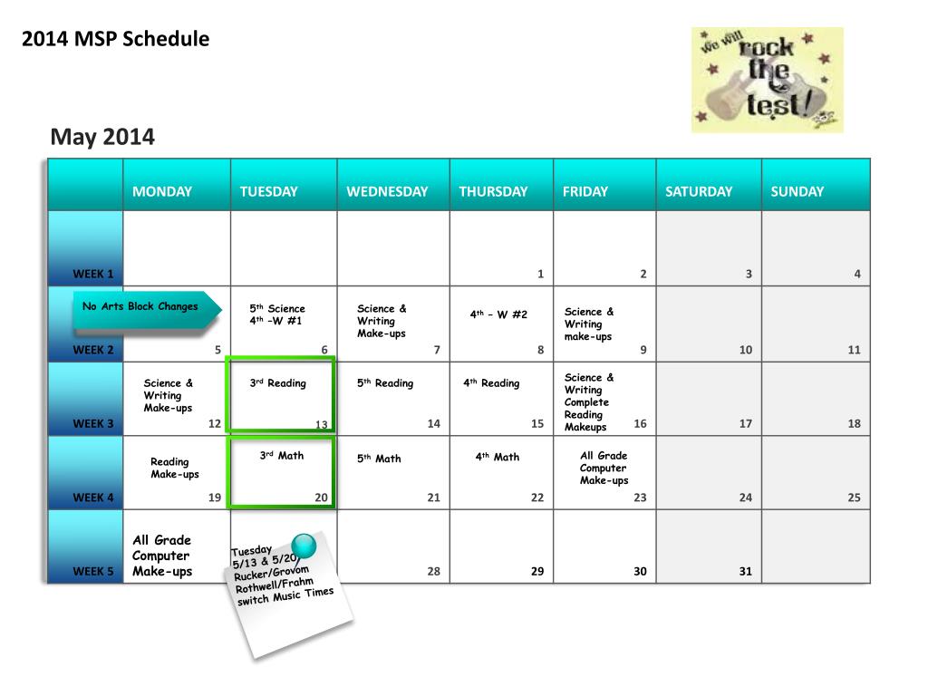 PPT - May 2014 MSP Schedule for Science, Writing, and Reading Make-Ups ...