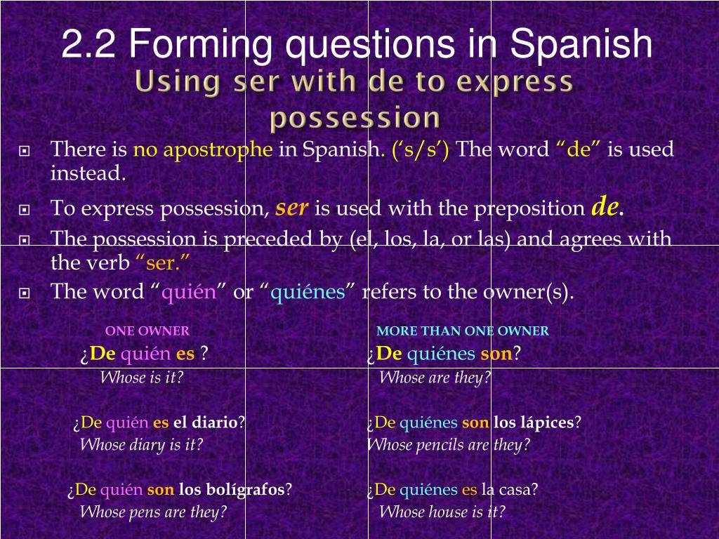 PPT - Using ser with de to express possession PowerPoint Presentation ...