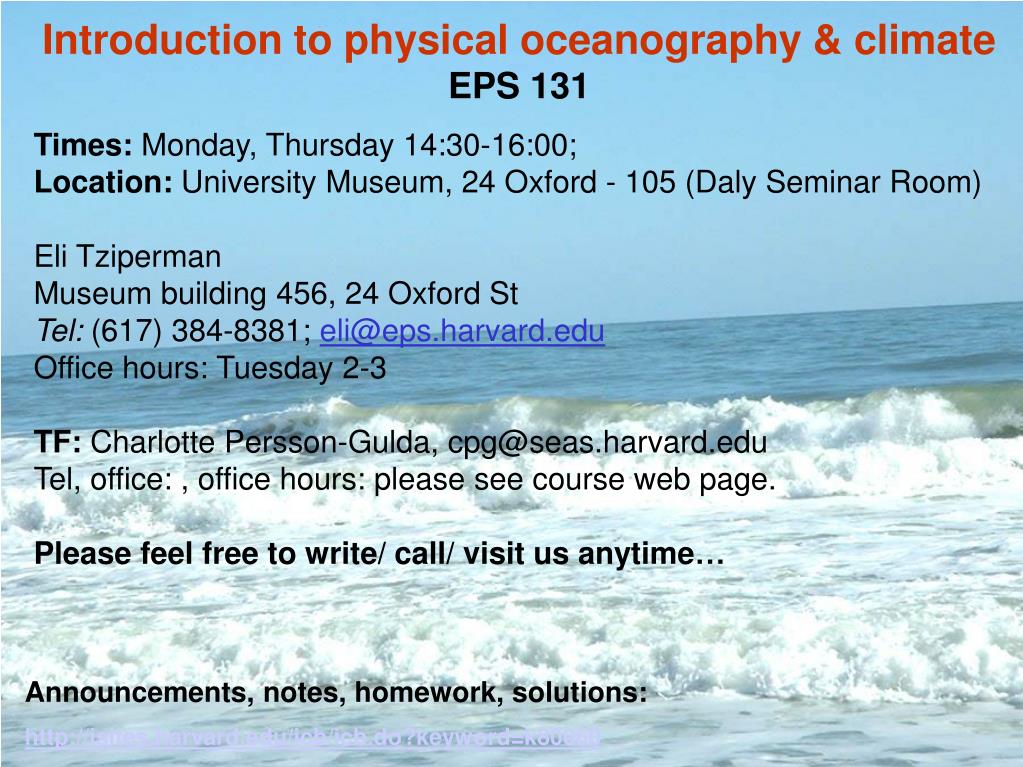 PPT - Introduction to physical oceanography & climate EPS 131 ...