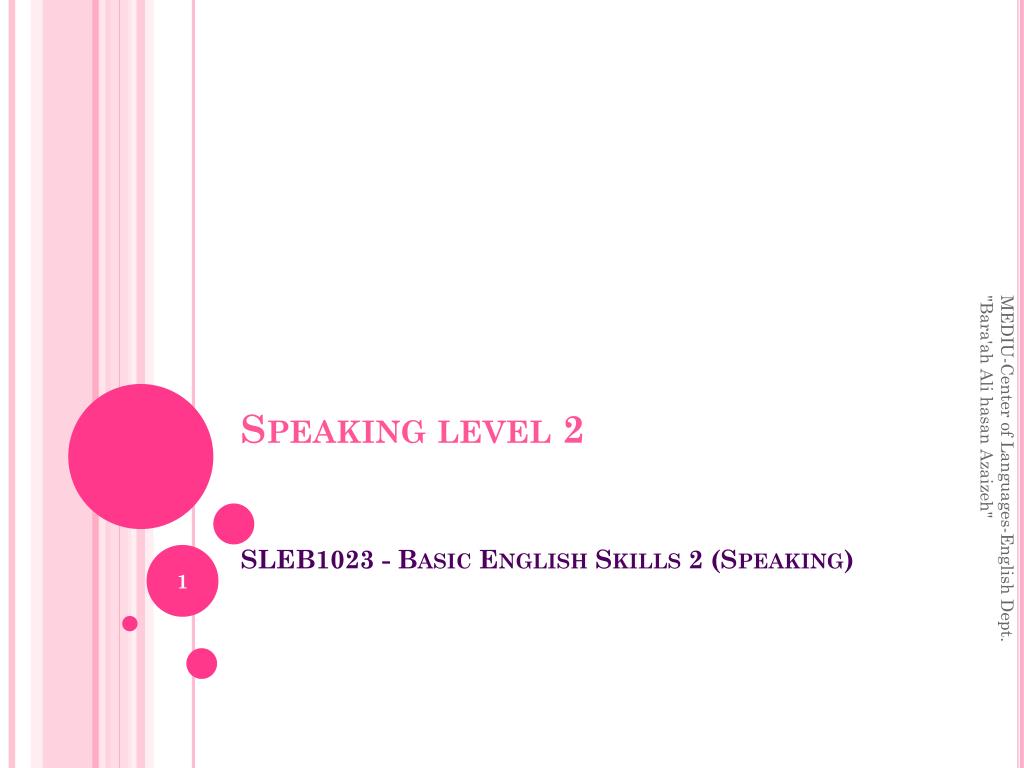 PPT - Speaking level 2 SLEB1023 - Basic English Skills 2 (Speaking ...