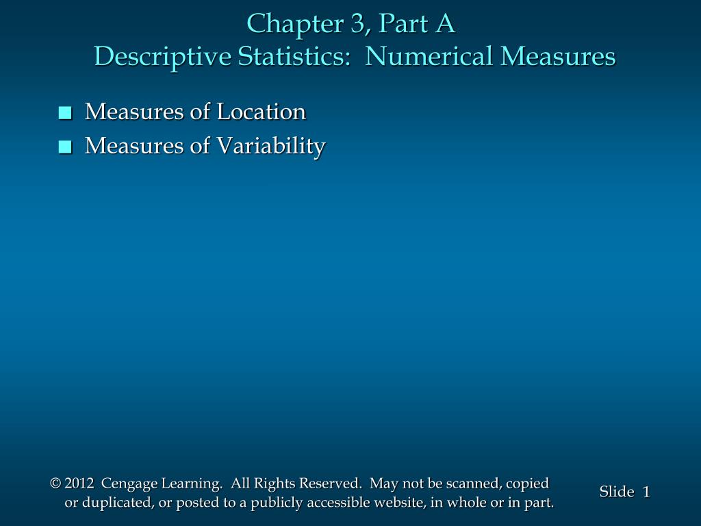 PPT - Chapter 3, Part A Descriptive Statistics: Numerical Measures ...