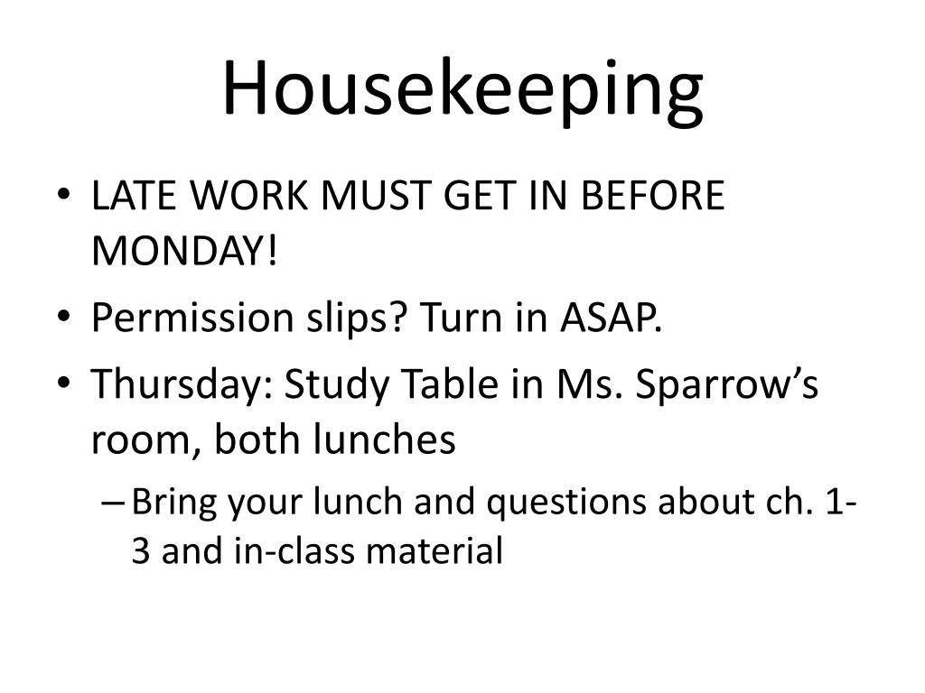 PPT - Housekeeping PowerPoint Presentation, free download - ID:2106080